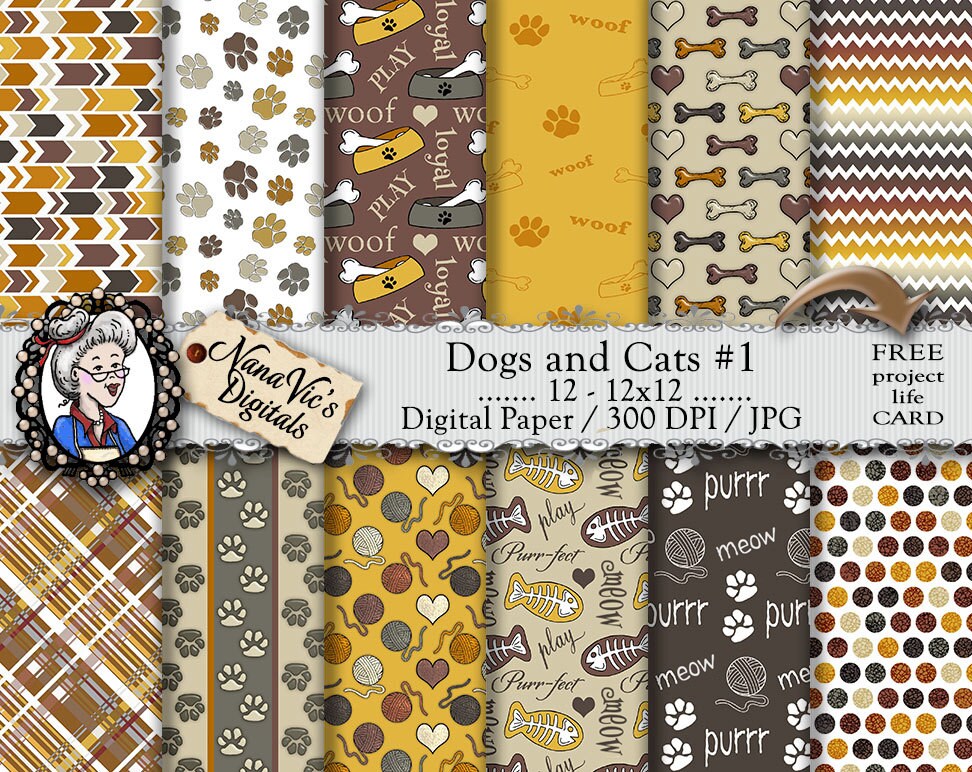 Dogs and Cats 1 Digital Paper Puppy Kitten Pets | Etsy