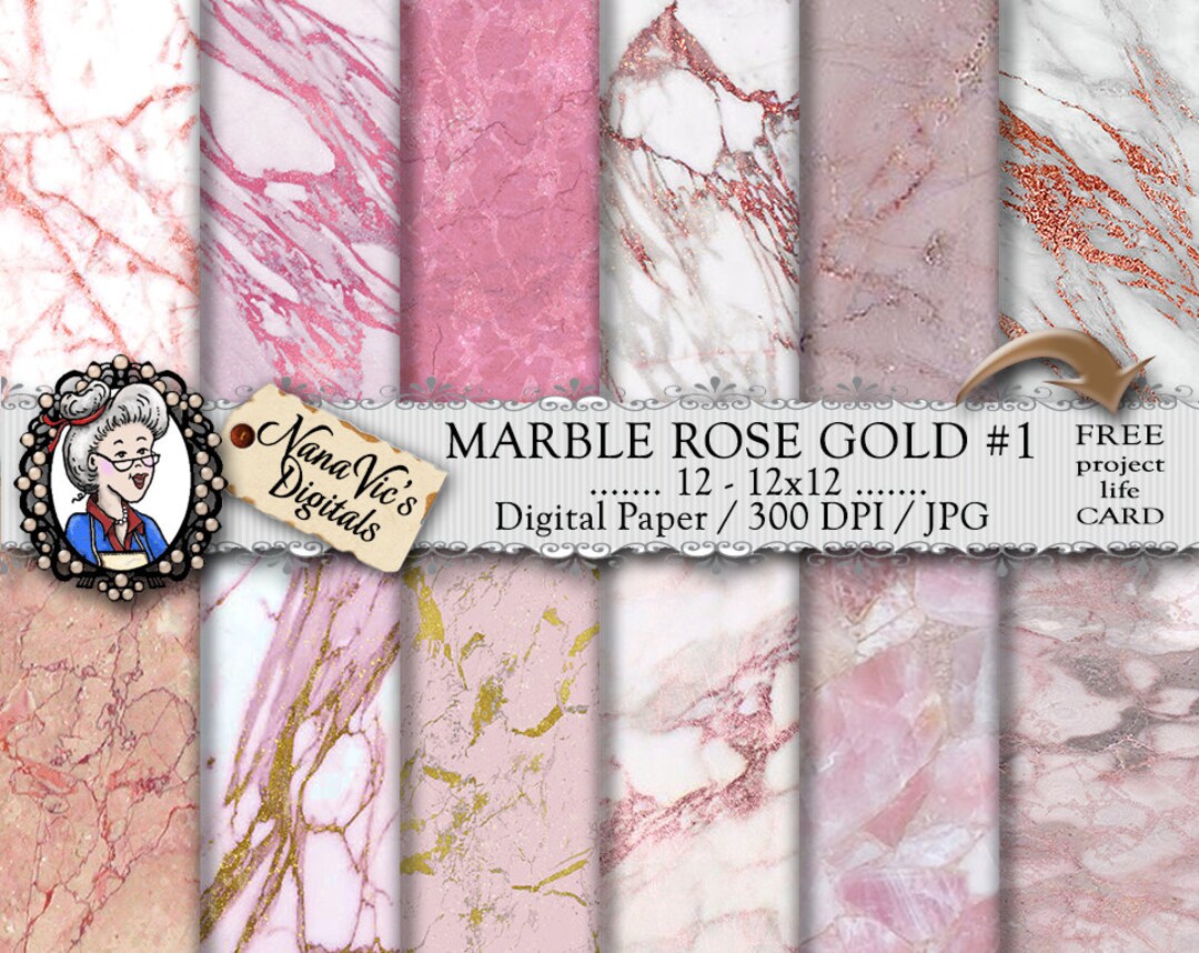 Marble Digital Paper, Rose / Pink Marble With Gold Veins, Marble ...