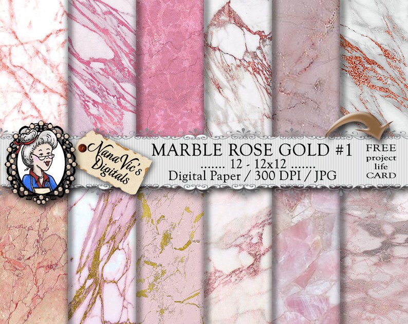 Marble Digital Paper, Rose / Pink Marble With Gold Veins, Marble ...