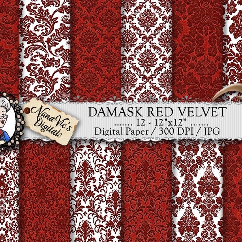 Damask Digital Paper Red Velvet Seamless Wedding Backgrounds - Etsy