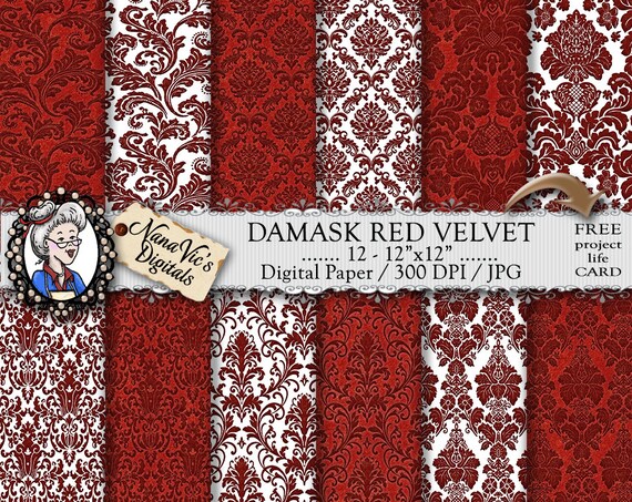 Damask Digital Paper Red Velvet Seamless Wedding Backgrounds | Etsy
