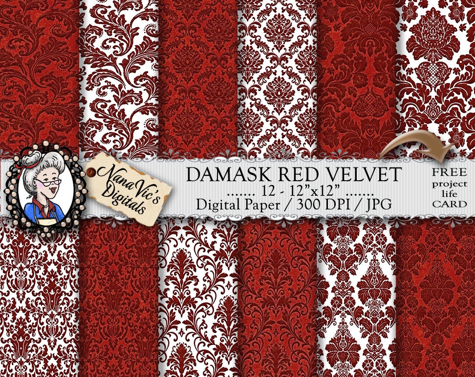 Damask Digital Paper Red Velvet Seamless Wedding Backgrounds - Etsy ...