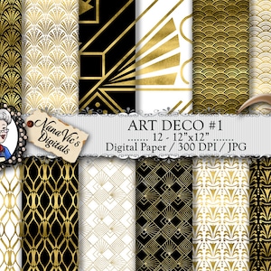 ART DECO Digital Paper: Black & White Gold Art Deco Great Gatsby, Art ...