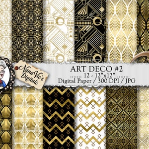 ART DECO Digital Paper: Black & White Gold Art Deco Great Gatsby, Art ...