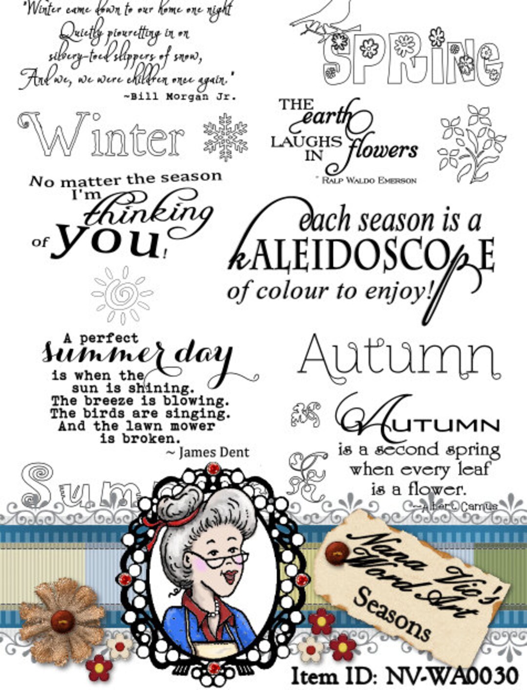Seasons Word Art Sentiments Digital Stamp Digi Overlay Instant Download ...