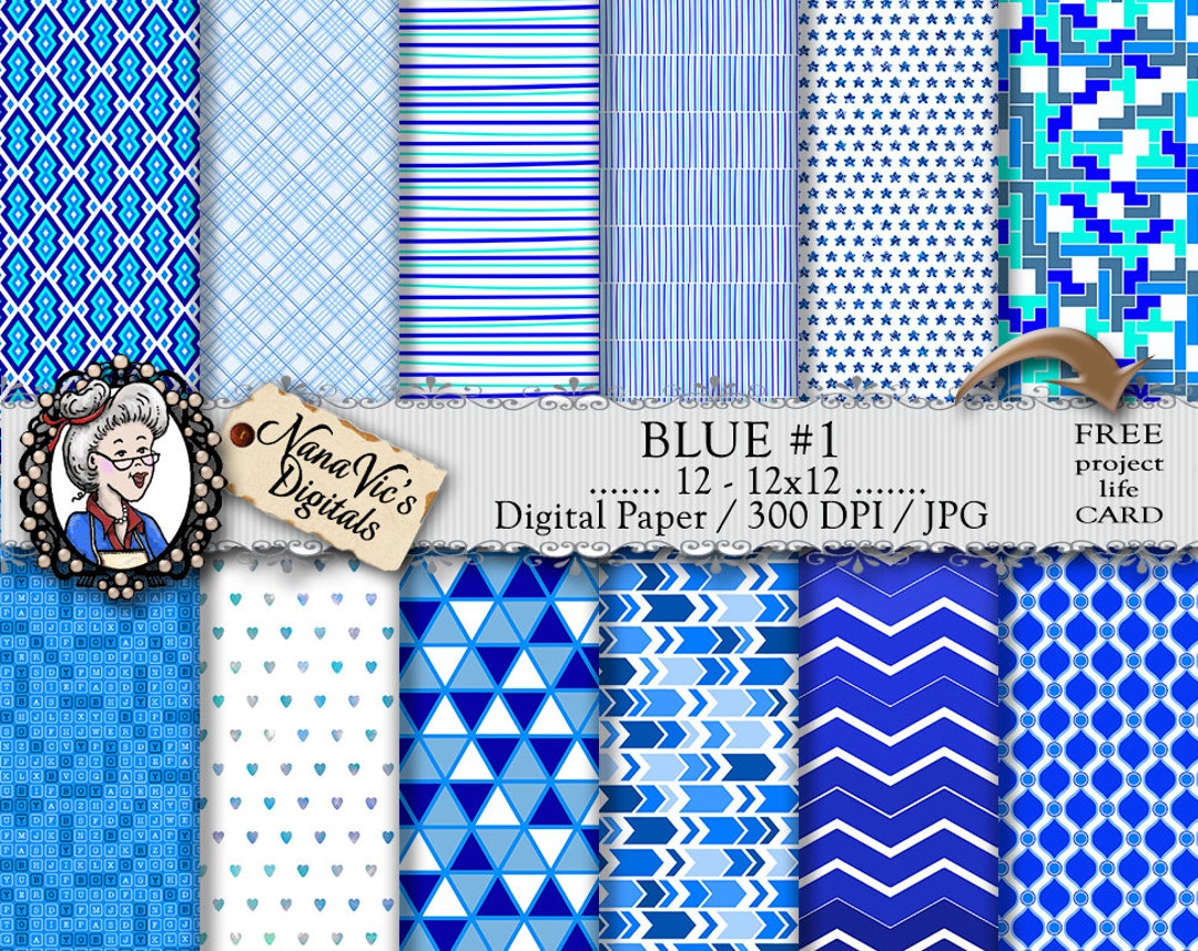 Blue Digital Paper, Geometric Backgrounds, Plaid, Chevron, Ombre ...