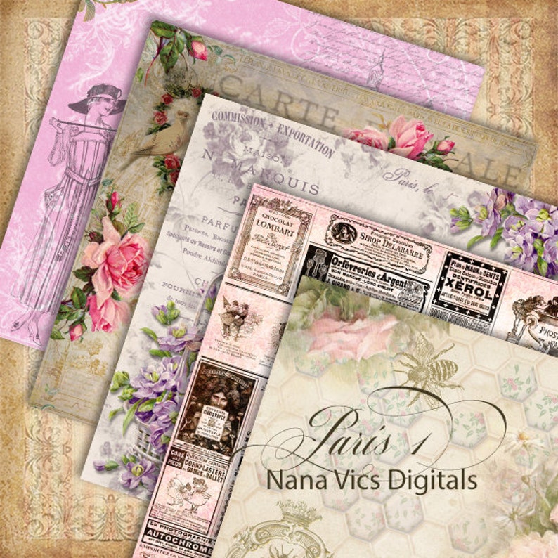 Paris Digital Paper Pack, Parisian Shabby Chic, Paris, Vintage French ...