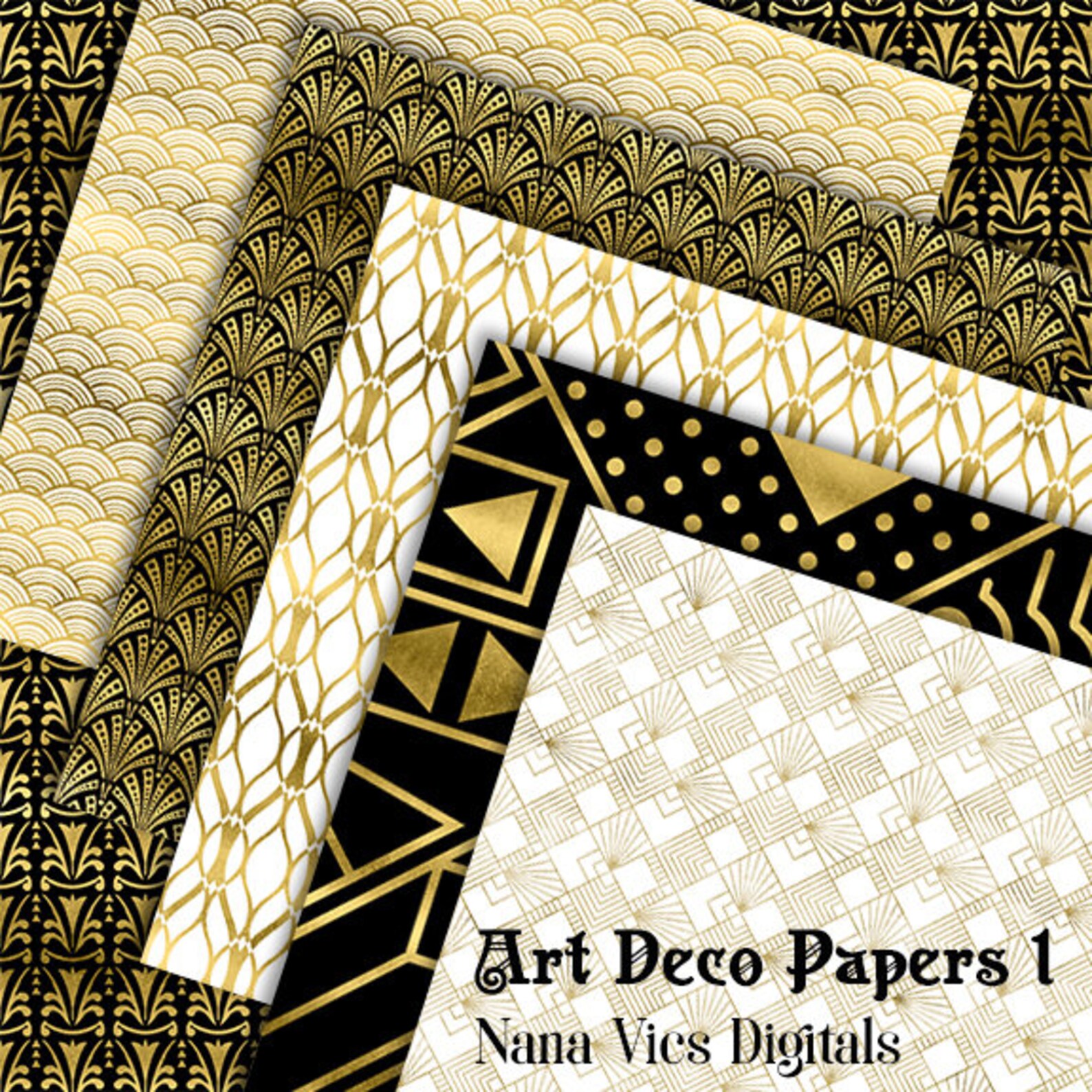 ART DECO Digital Paper: Black & White Gold Art Deco Great - Etsy