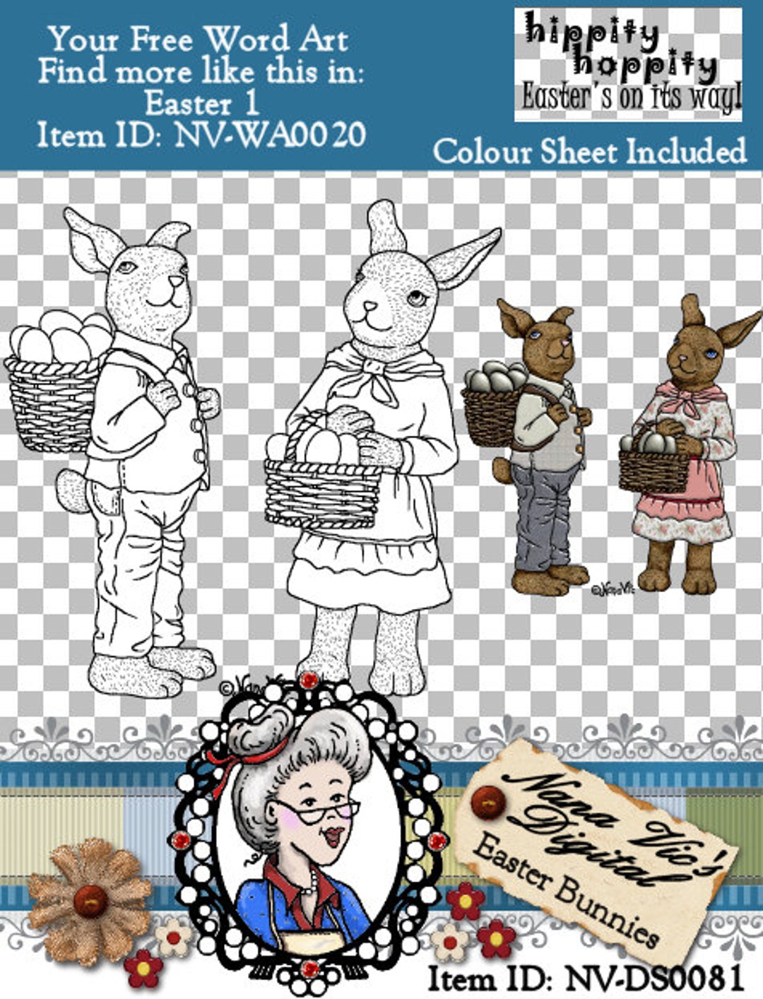 Instant Download Digital Digi Stamps Easter Bunnies ID:NV-DS0081 by ...