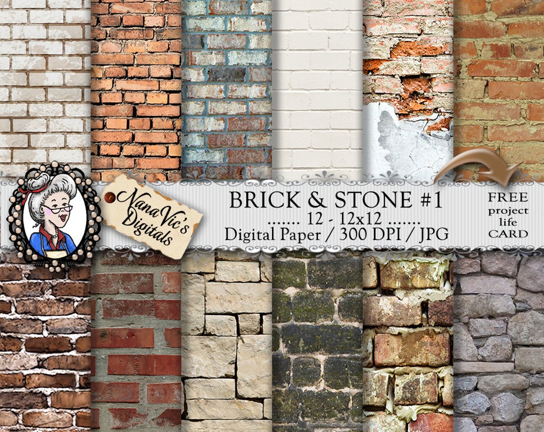 Brick & Stone Digital Paper, Seamless Backgrounds, Brick Texture ...