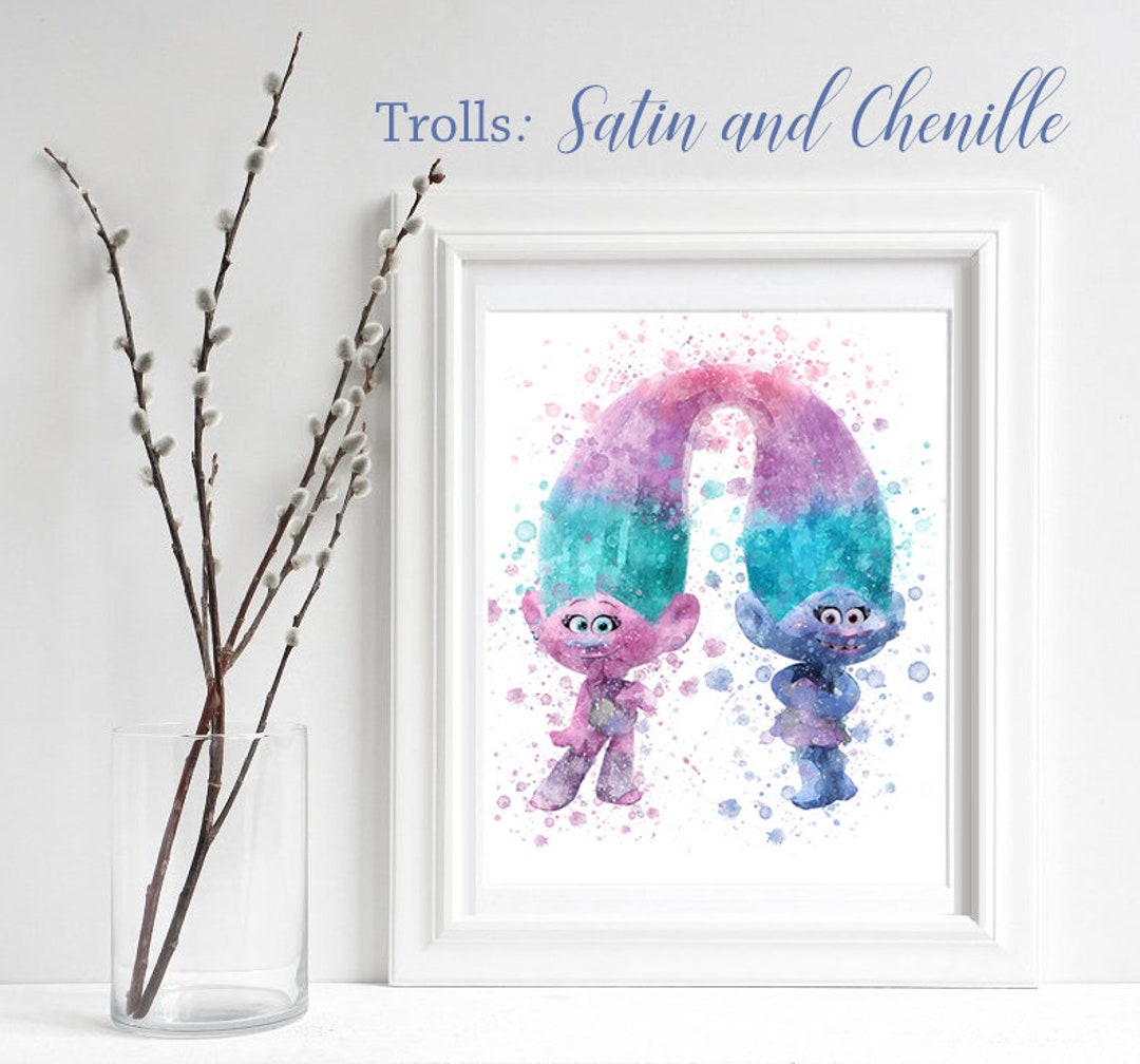 TROLLS; Satin & Chenille Print, Trolls Watercolor, Trolls Nursery Decor ...