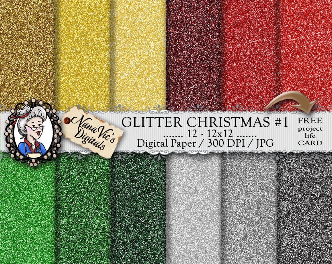 Glitter Christmas Digital Paper, Textures, Red, Green, Silver, Gold ...