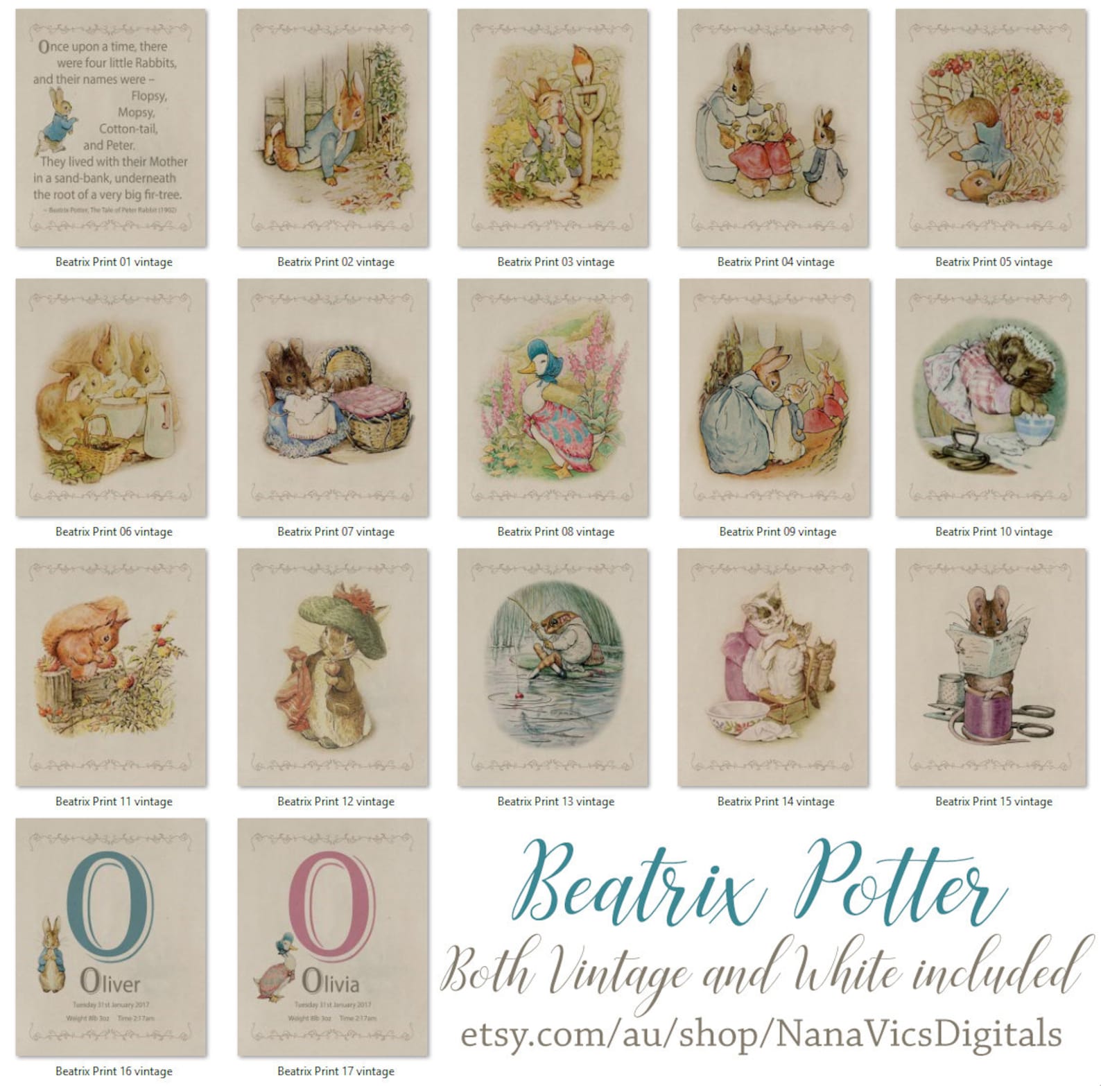 Beatrix Potter Nursery, Set 9 Prints, Peter Rabbit, Kids Room Decor ...
