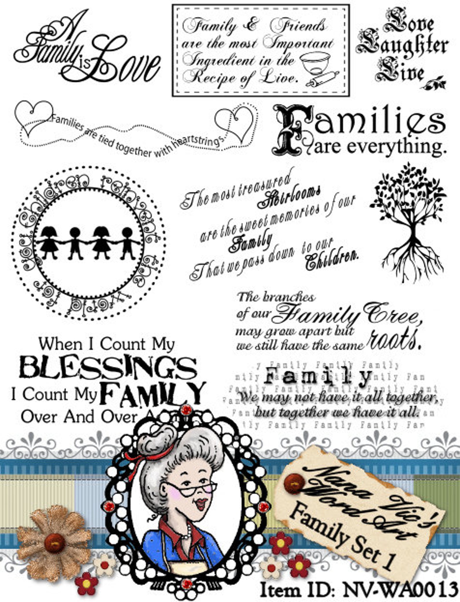 Family Set 1 Word Art Sentiments Digital Stamp Digi Instant Download ID ...