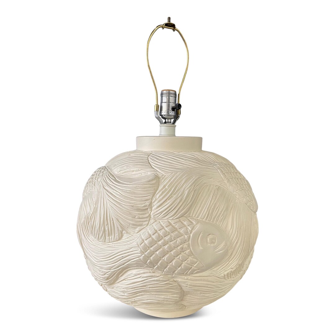 Ceramic Incised Bulbous Table Lamp With Japanese Swimming Fish Motif ...