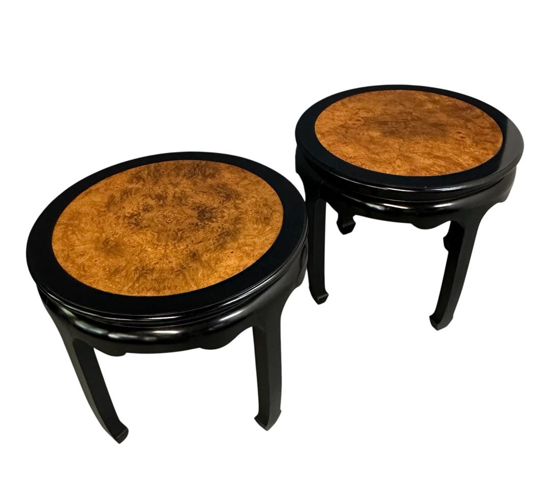Century Ebonized Pair of Pagoda Side Tables With A Burl Top Chin Hua ...