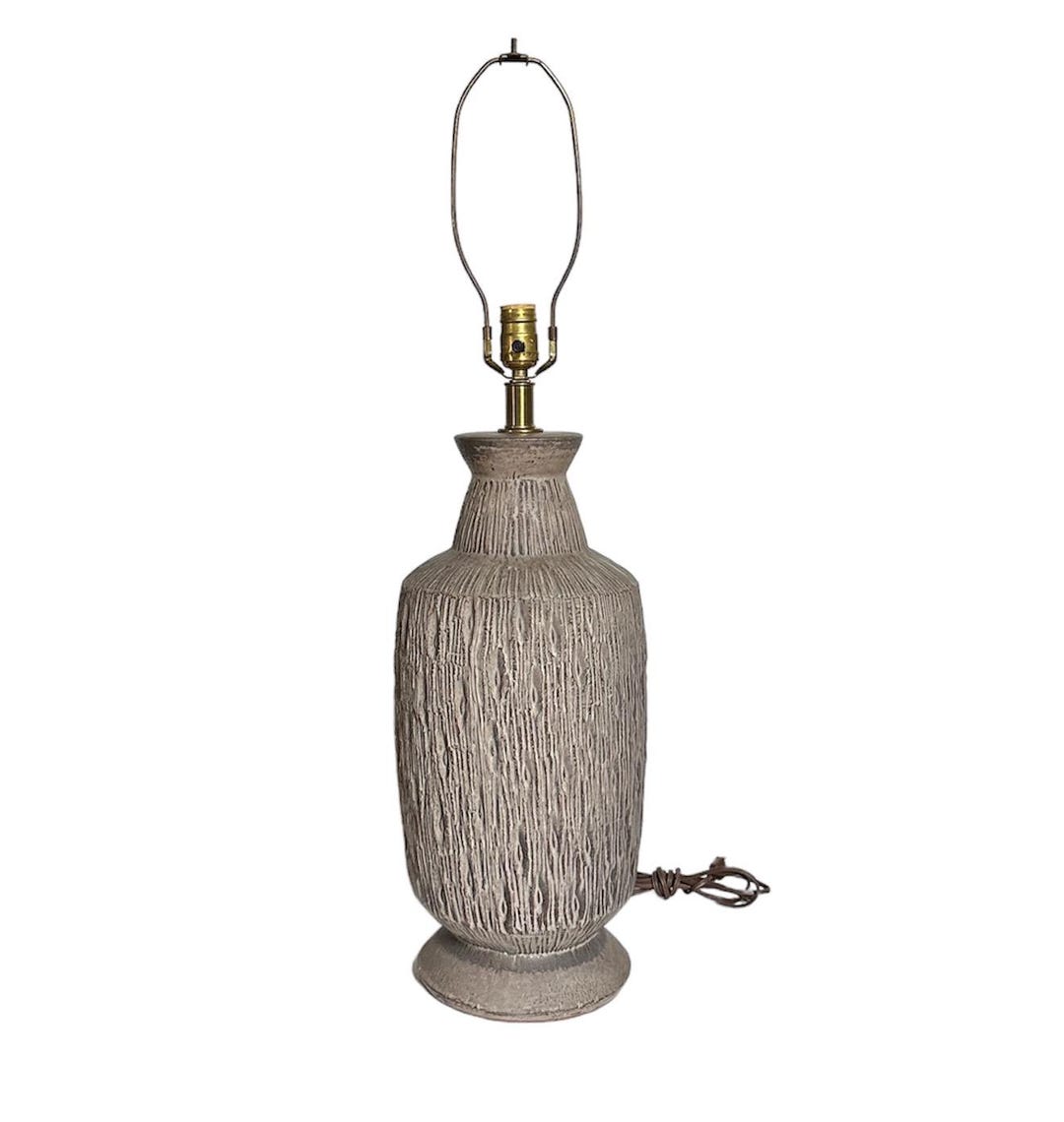 1970s Design Technics Ceramic Table Lamp With Deeply Incised Decor Mid ...