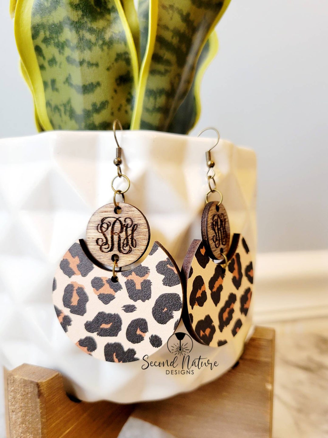 Wooden Monogram Leopard Print Earrings / Personalized Wood Earrings ...
