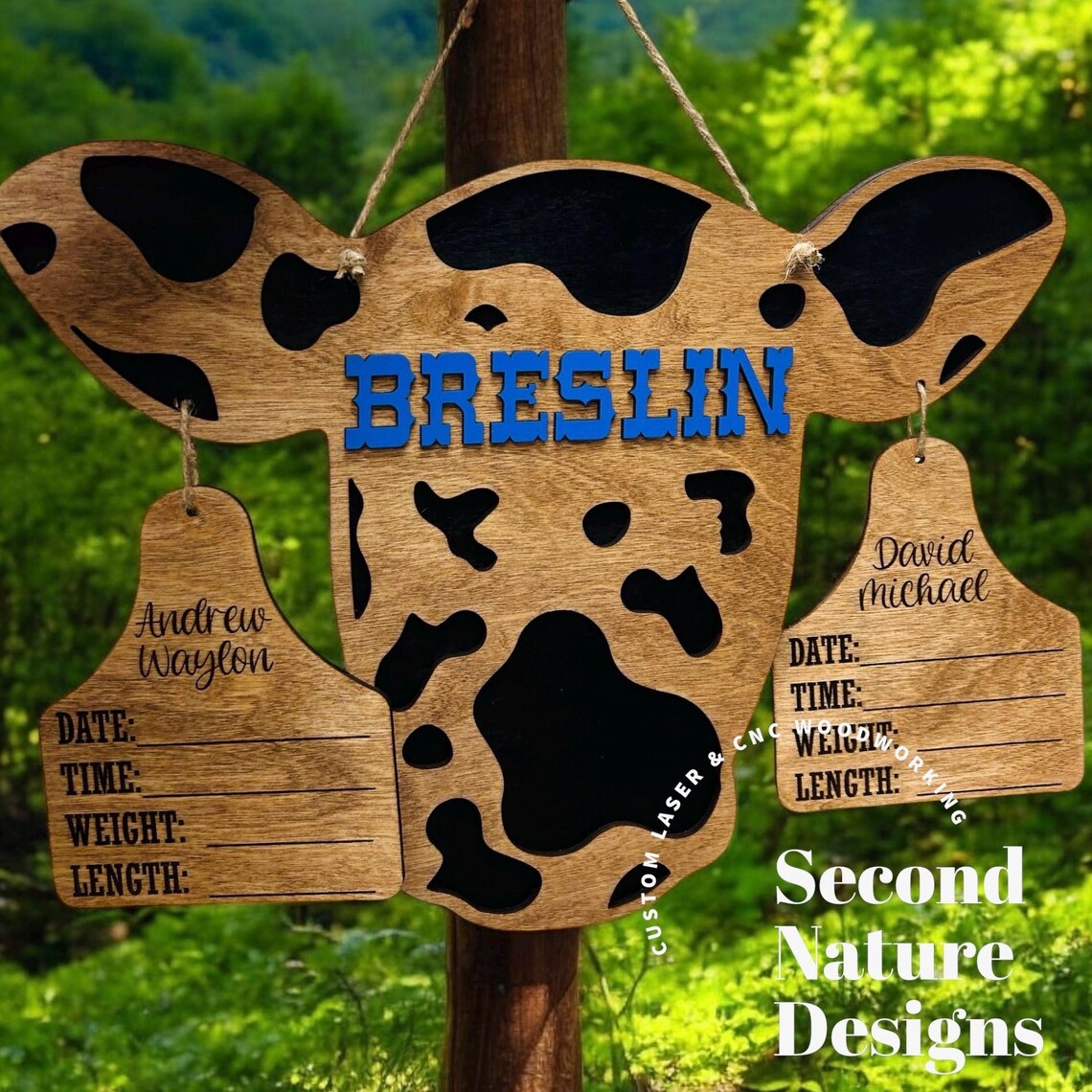 Twin Baby Cow Birth Stats Sign / Nursery Announcement / Cattle Tag ...