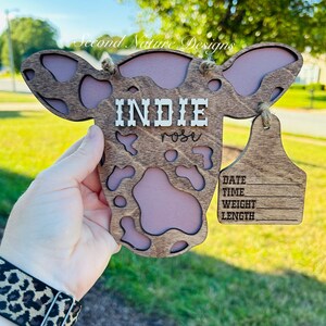 Baby Girl Cow Birth Stats Sign / Nursery Announcement / Cattle Tag ...