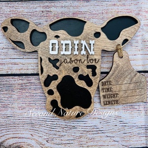 Baby Boy Cow Birth Stats Sign / Nursery Announcement / Cattle Tag ...