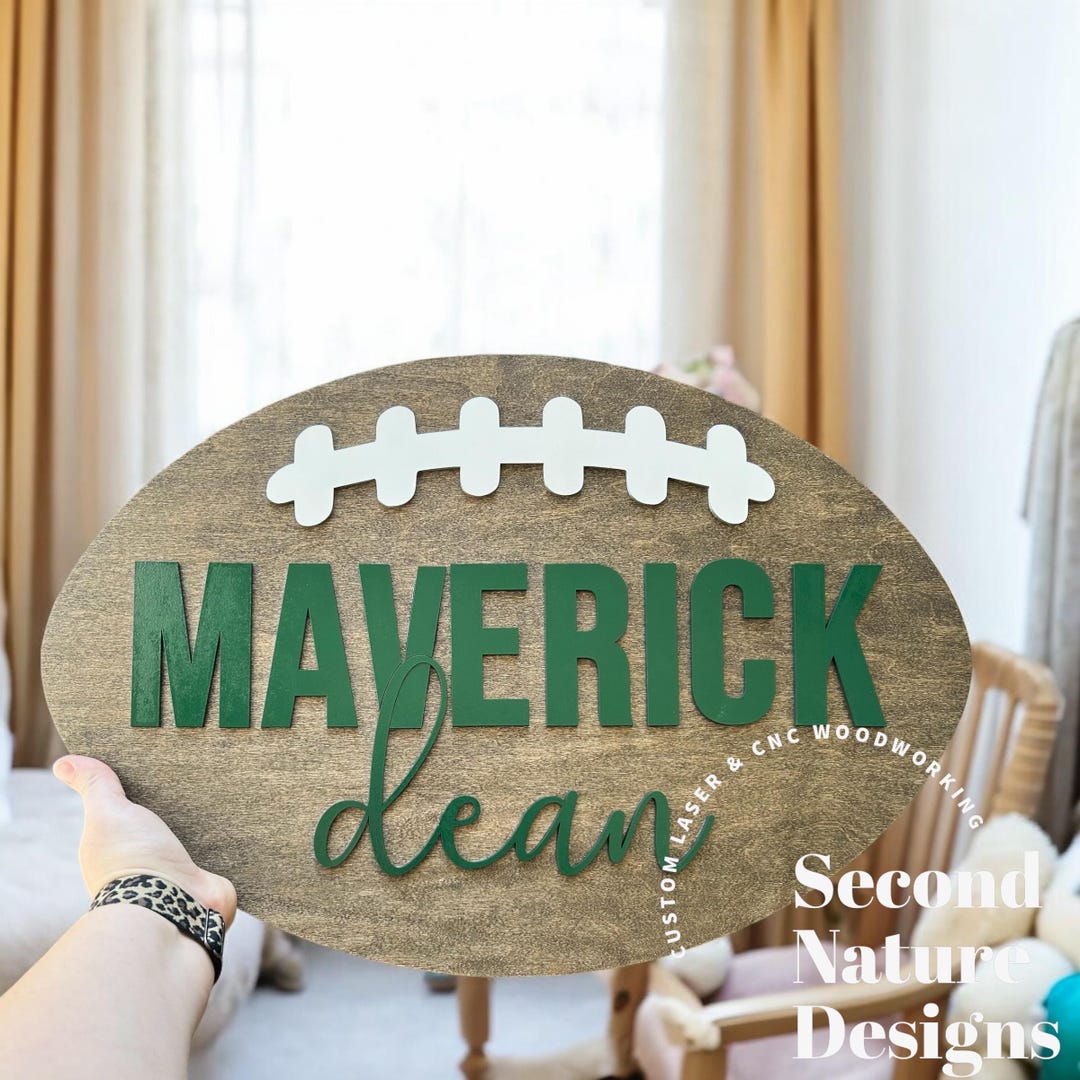 Football Baby Name Sign / Football Boy Nursery Door Hanger / Wood ...