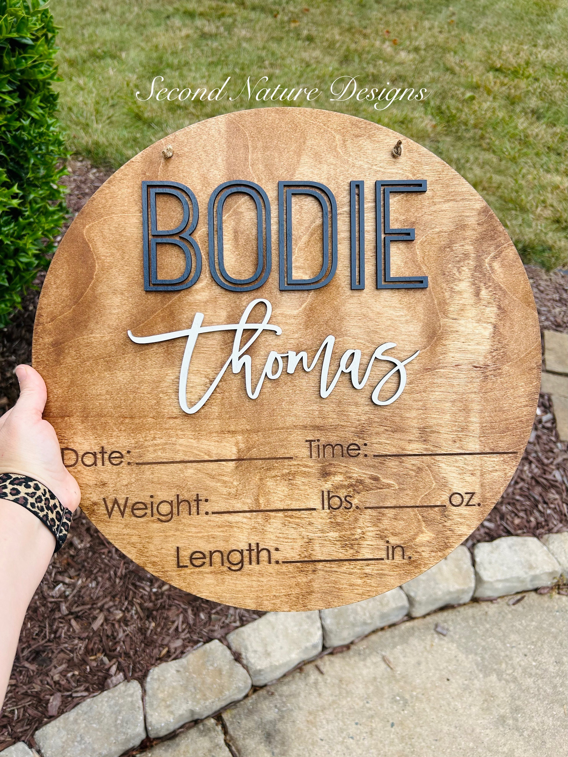 3D Baby Birth Stats Sign / Boho Door Hanger / Wood Round Hospital ...