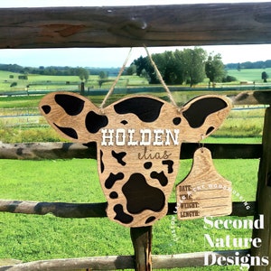 Baby Boy Cow Birth Stats Sign / Nursery Announcement / Cattle Tag ...