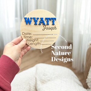 3D Baby Birth Stats Sign / Boy Nursery Sign / Wood Round Hospital ...