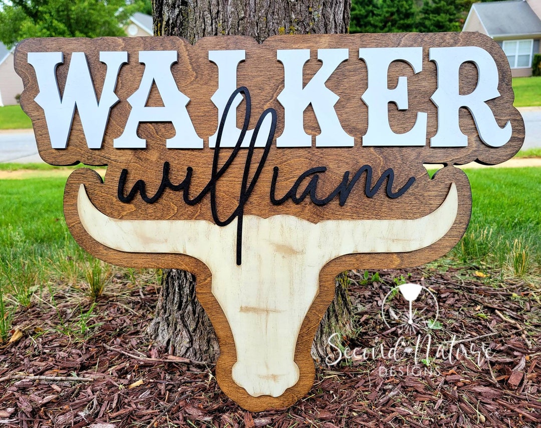 Bull Horns Baby Name Sign / Bull Boy Nursery Door Hanger / Wood ...