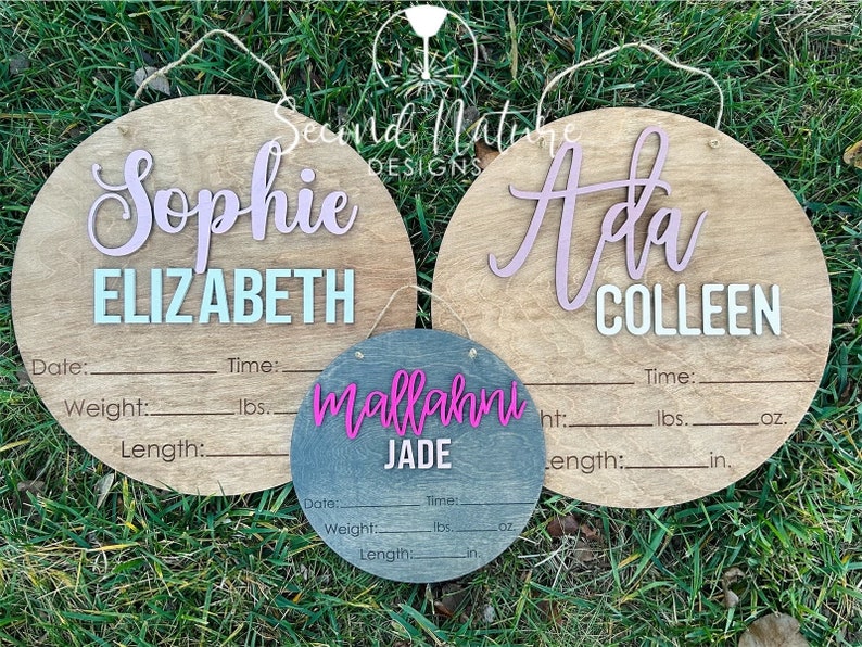3D Baby Birth Stats Sign / Boho Door Hanger / Wood Round Hospital ...