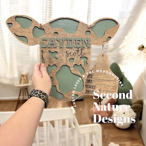 Baby Boy Cow Birth Stats Sign / Nursery Announcement / Cattle Tag ...