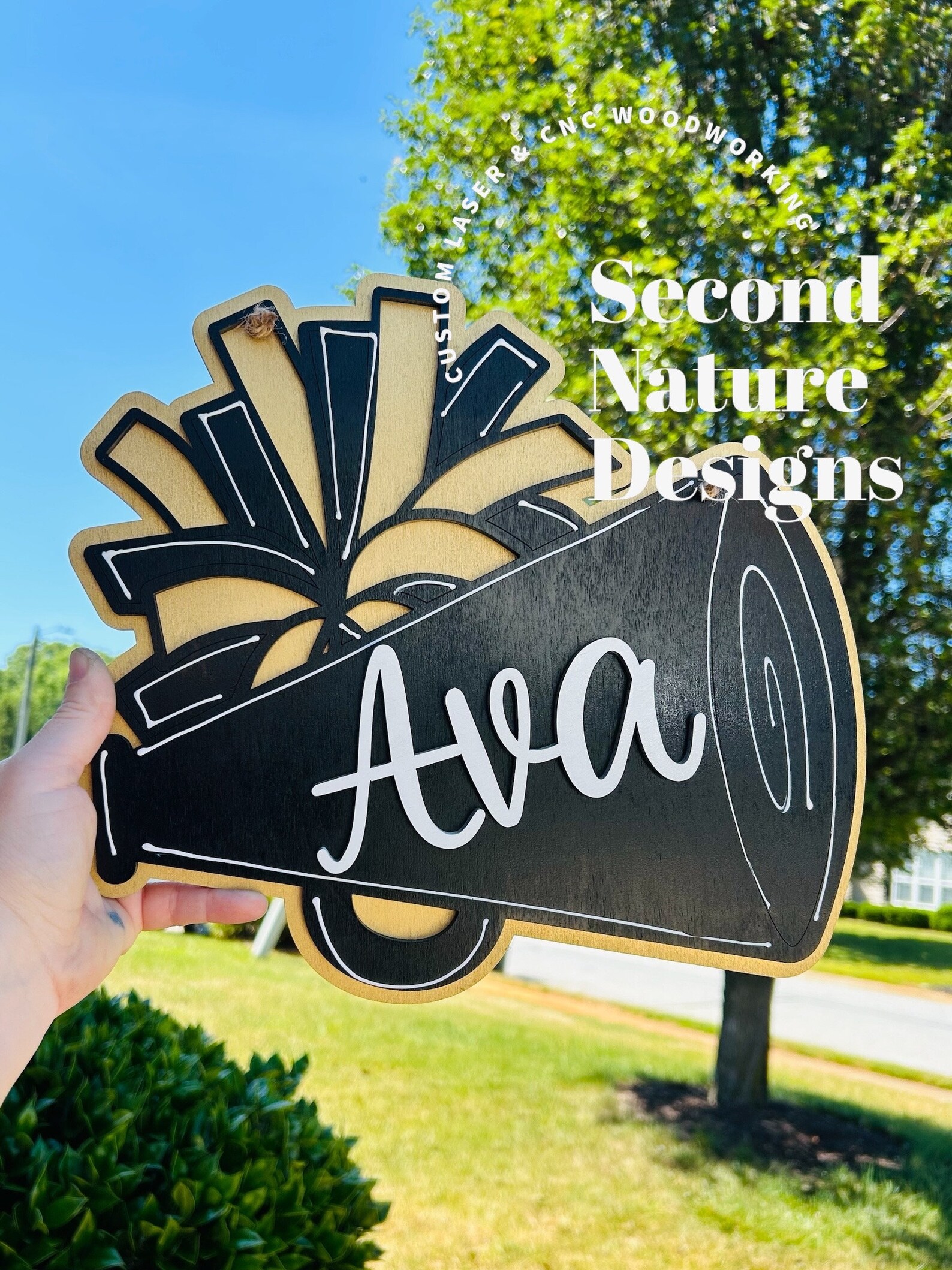 Personalized Megaphone / Cheerleader Sign /cheer Pompoms Door Hanger ...