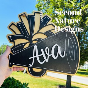 Personalized Megaphone / Cheerleader Sign /cheer Pompoms Door Hanger ...
