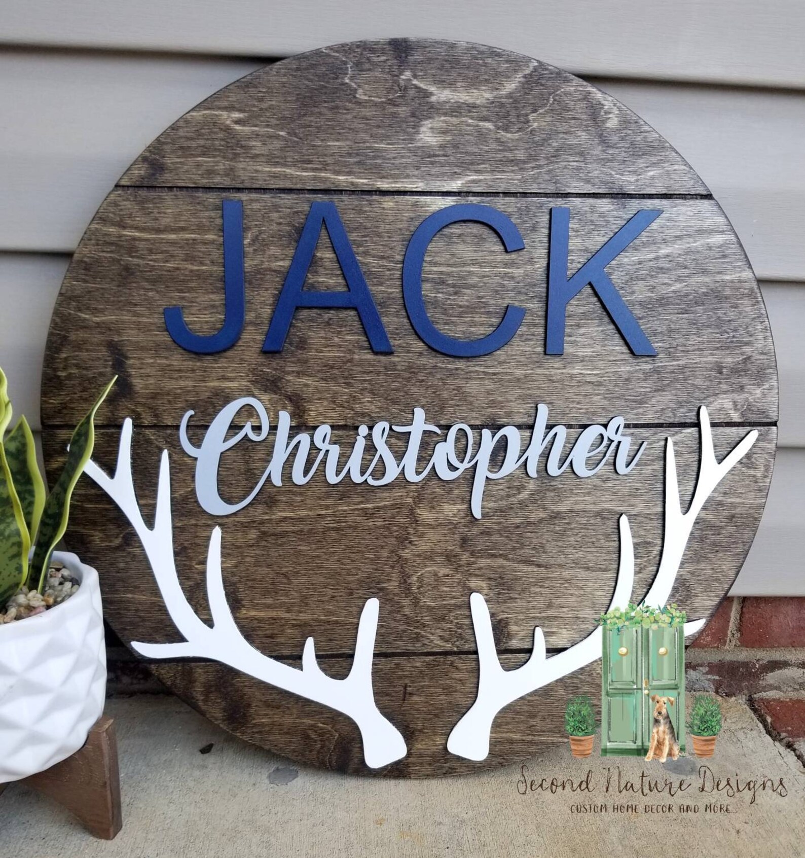 16 Deer Baby Name Sign / Antler Boy Nursery Door Hanger | Etsy