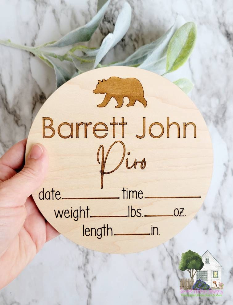 Baby Boy Bear Birth Stats Sign / Boy Nursery Door Hanger / Boho Bear ...