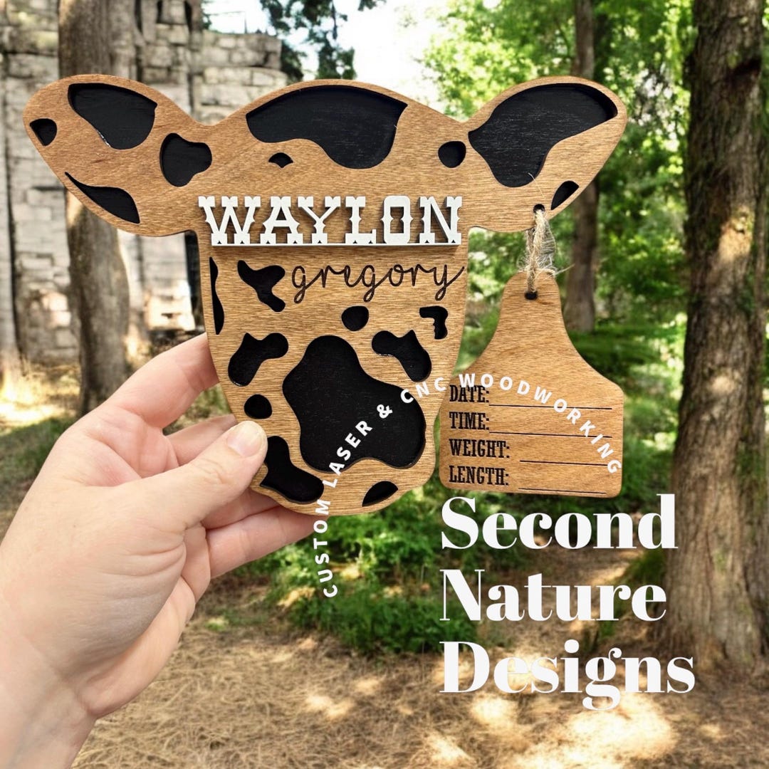 Baby Boy Cow Birth Stats Sign / Nursery Announcement / Cattle Tag ...