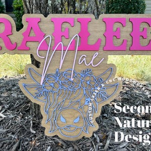 Floral Cow Baby Name Sign / Bull Boy Nursery Door Hanger / Wood ...