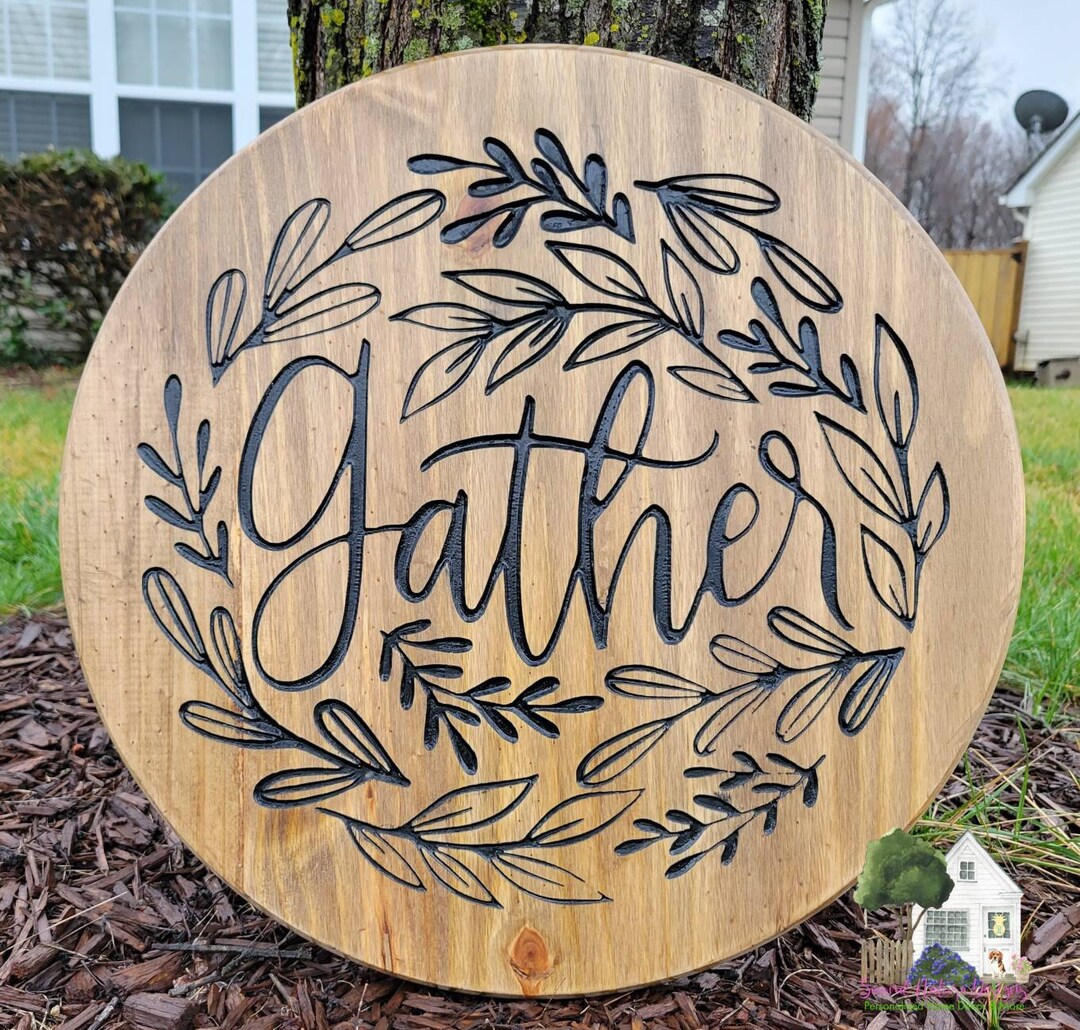 Gather Lazy Susan / Family Engraved Lazy Susan / Wood Engraved Tray - Etsy