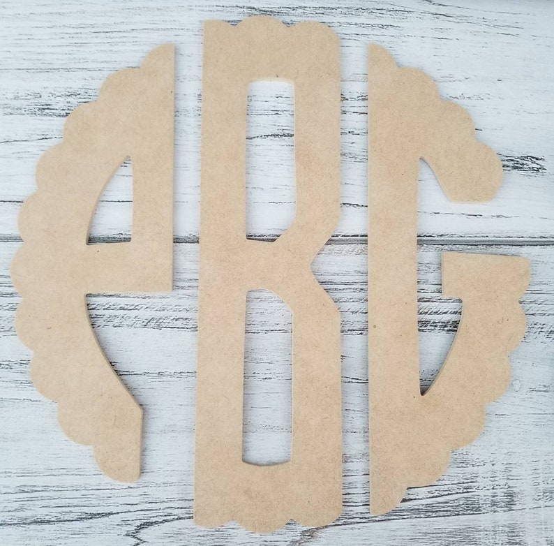 UNFINISHED Mdf Wood Scalloped Monogram / Initial Door Wreath / | Etsy