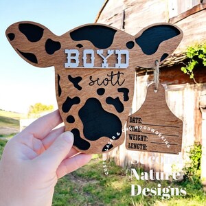 Baby Boy Cow Birth Stats Sign / Nursery Announcement / Cattle Tag ...