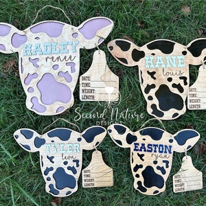 Baby Boy Cow Birth Stats Sign / Nursery Announcement / Cattle Tag ...