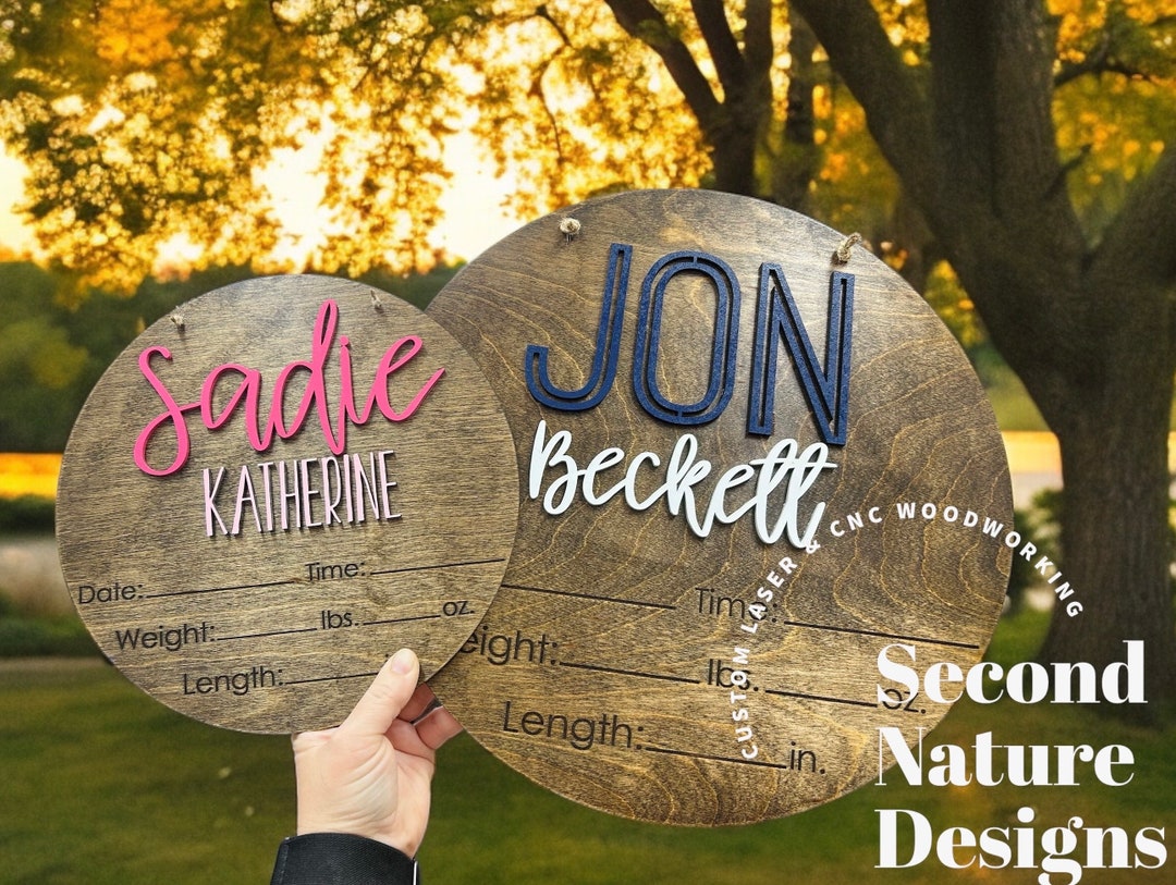 3D Baby Birth Stats Sign / Boho Door Hanger / Wood Round Hospital ...