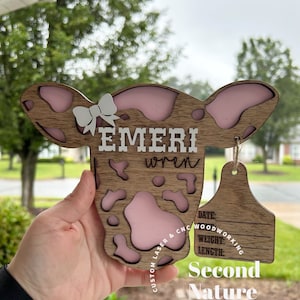 Baby Girl Cow Birth Stats Sign / Nursery Announcement / Cattle Tag ...