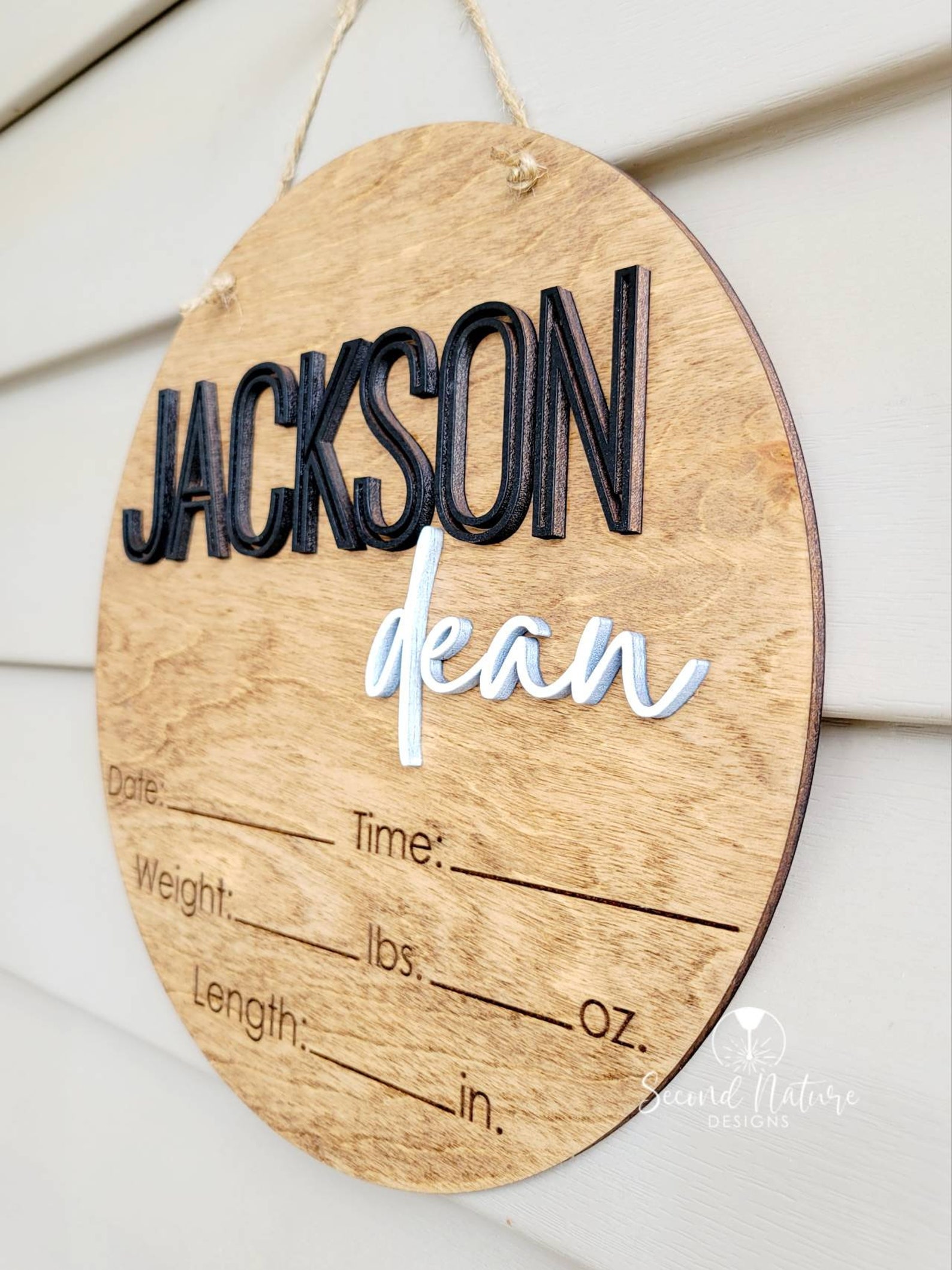 3D Baby Birth Stats Sign / Boho Door Hanger / Wood Round - Etsy