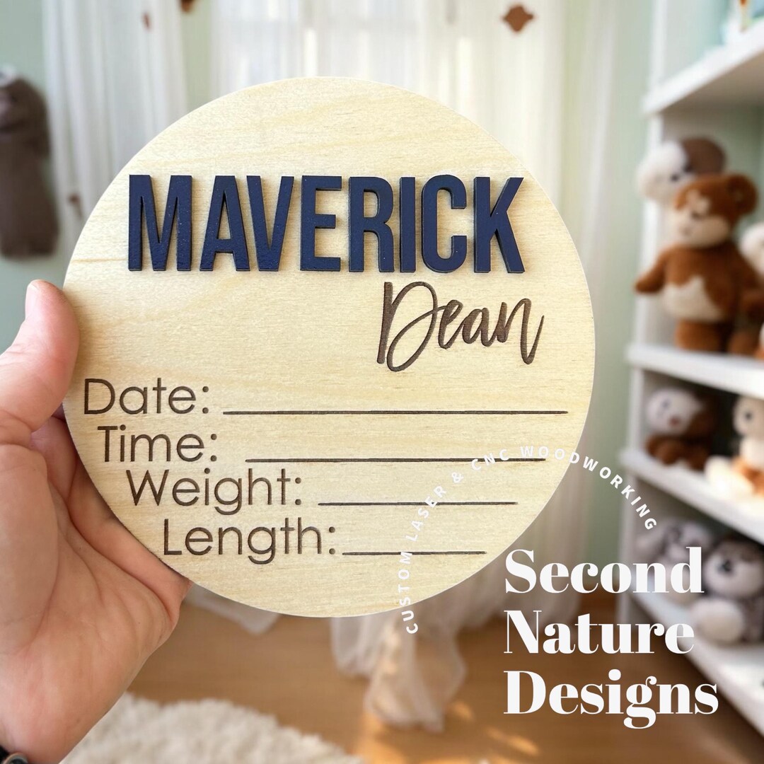 3D Baby Birth Stats Sign / Boy Nursery Sign / Wood Round Hospital ...