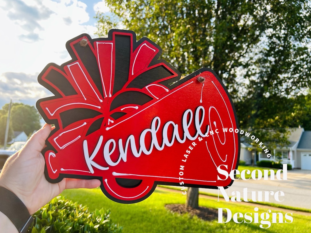 Personalized Megaphone / Cheerleader Sign /cheer Pompoms Door Hanger ...