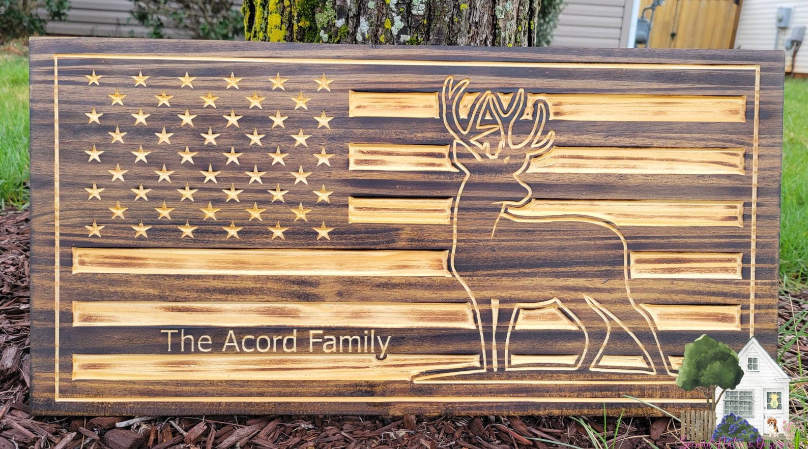 Wooden Engraved American Flag Sign / Wooden American Flag / | Etsy