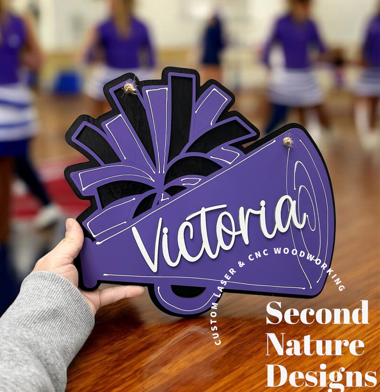 Personalized Megaphone / Cheerleader Sign /cheer Pompoms Door Hanger ...