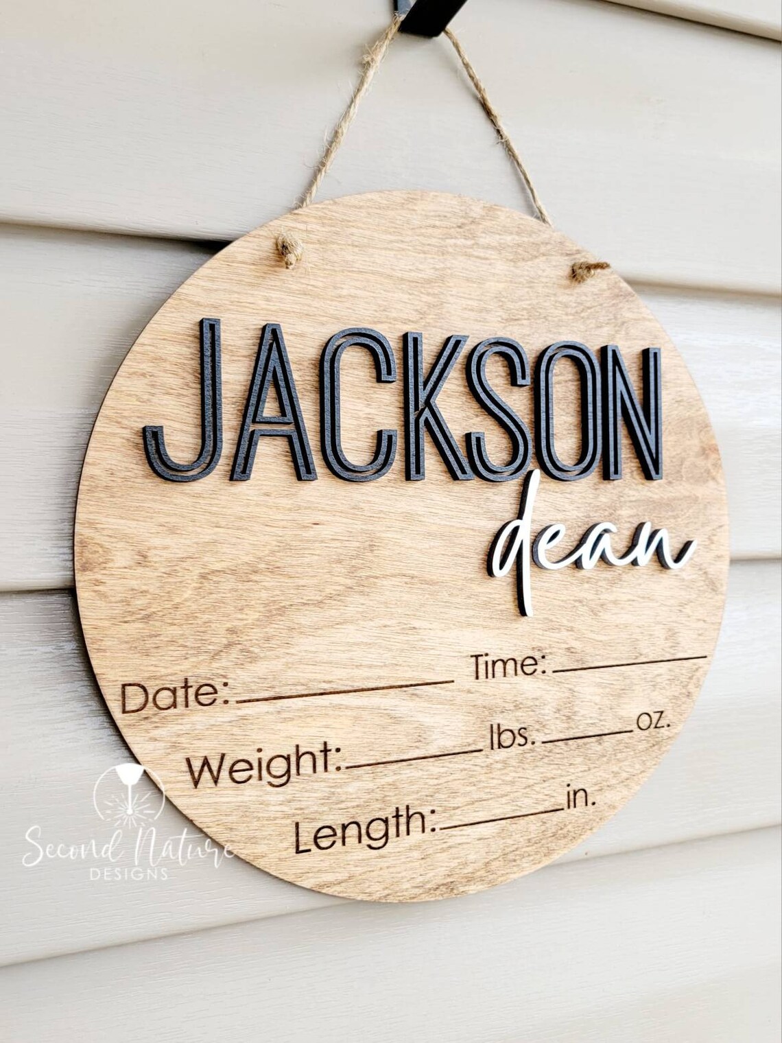 3D Baby Birth Stats Sign / Boho Door Hanger / Wood Round - Etsy